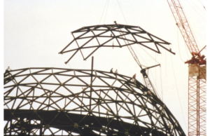 Installing a section of Spaceship Earth's first shell - RetroWDW