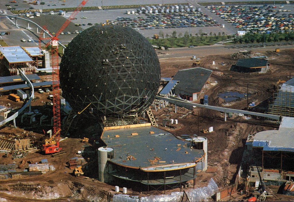 Spaceship Earth under construction - with Neoprene skin on first shell ...